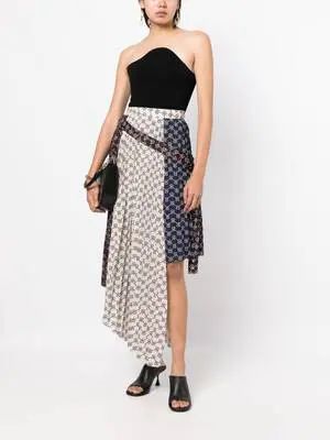 Rokh Asymmetric Monogram-print Midi Skirt
