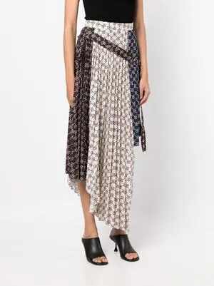 Rokh Asymmetric Monogram-print Midi Skirt