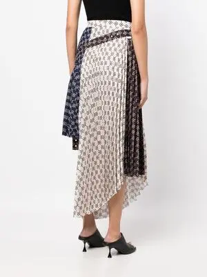 Rokh Asymmetric Monogram-print Midi Skirt