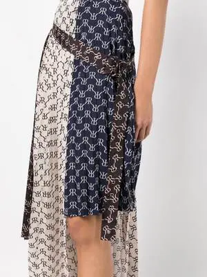 Rokh Asymmetric Monogram-print Midi Skirt