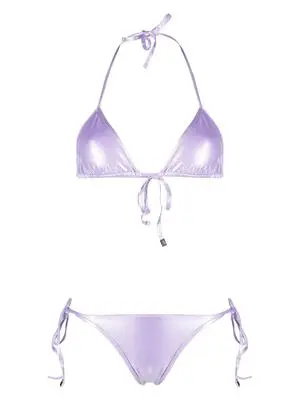 Attico High-shine Triangle Bikini Set - Purple