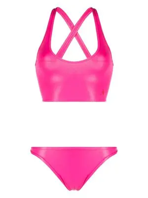 Attico Logo-embroidered Crossover-strap Bikini - Pink