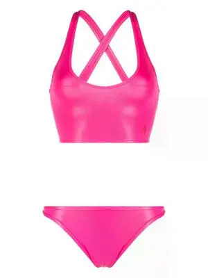 Attico Logo-embroidered Crossover-strap Bikini - Pink