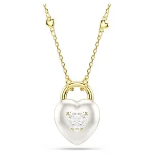 SWAROVSKI 18k Gold Finish Heart Pendant Necklace With Charm - White