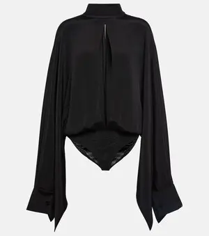 TOM FORD Cutout Silk Crepe Bodysuit - Black