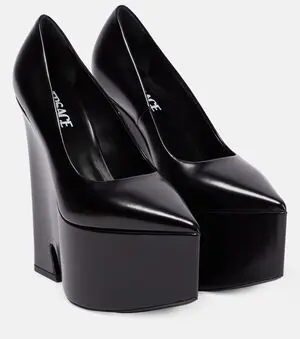 Versace Tempest Leather Platform Pumps - Black