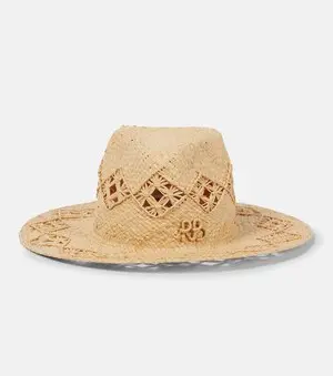 Ruslan Baginskiy Embroidered Straw Fedora - Beige