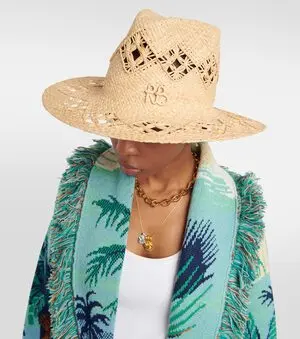Ruslan Baginskiy Embroidered Straw Fedora - Beige