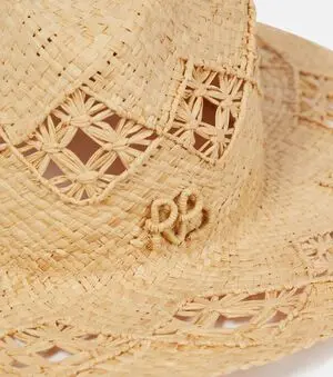 Ruslan Baginskiy Embroidered Straw Fedora - Beige