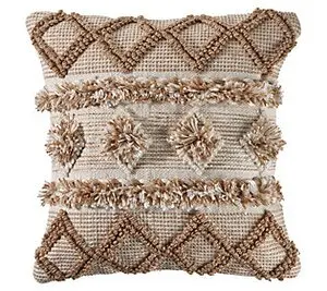 OX BAY TRADING CO. Ox Bay Neutral Pom Pom Geometric Indoor/outdoor Throw Pillow - One-color