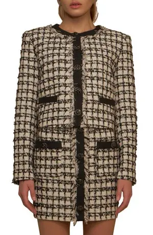 Endless Rose Fringe Metallic Tweed Crop Jacket