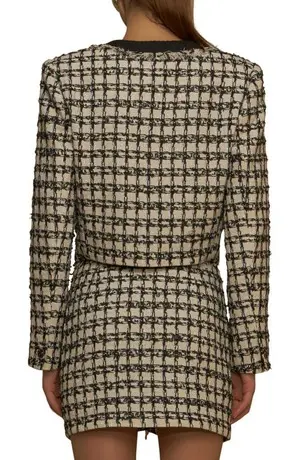 Endless Rose Fringe Metallic Tweed Crop Jacket
