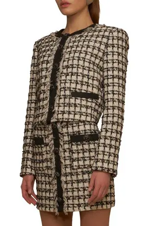 Endless Rose Fringe Metallic Tweed Crop Jacket