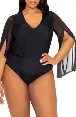 BUXOM COUTURE Mesh Long Sleeve Bodysuit - Black