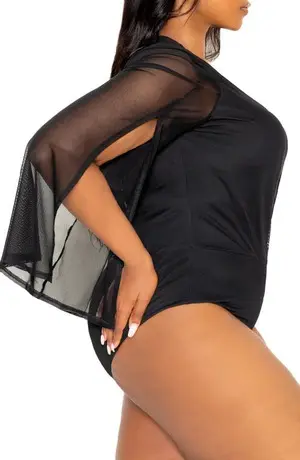 BUXOM COUTURE Mesh Long Sleeve Bodysuit - Black