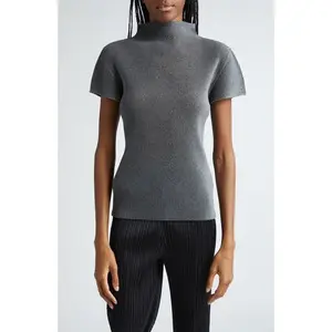 Issey Miyake Basics Pleated Funnel Neck Top