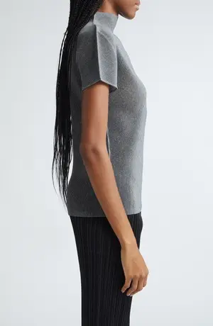 Issey Miyake Basics Pleated Funnel Neck Top