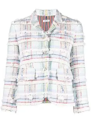 Thom Browne Madras Checked Tweed Blazer - White