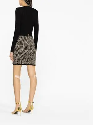 Balmain Monogram-jacquard Miniskirt - Black
