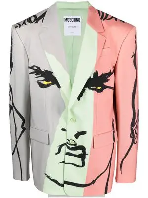 Moschino Graphic-print Single-breasted Blazer - Grey
