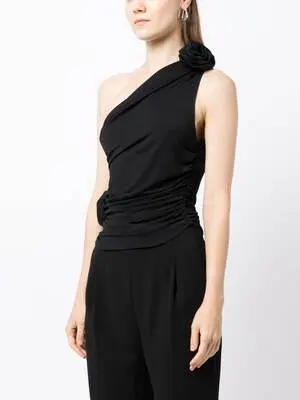 Magda Butrym Flower-embellished One-shoulder Top - Black