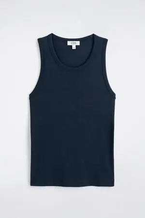 Cos Slim Ribbed Cotton Tank Top - Navy