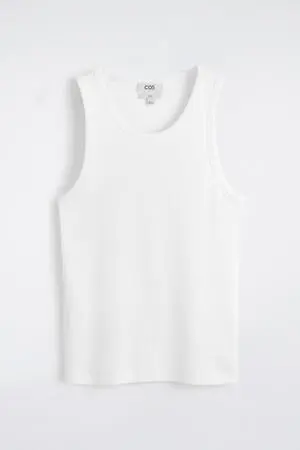 Cos Slim Ribbed Cotton Tank Top - White