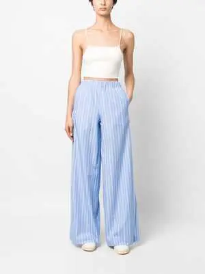 WOERA Striped Cotton Palazzo Pants