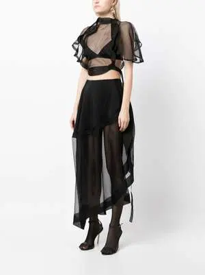 Victoria Beckham Asymmetric Semi-sheer Cropped Top