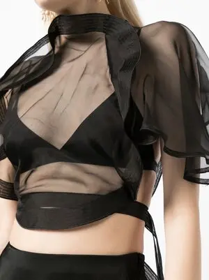 Victoria Beckham Asymmetric Semi-sheer Cropped Top