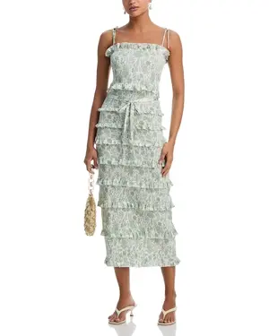 V. CHAPMAN Lily Smocked Midi Dress - Sage Toile