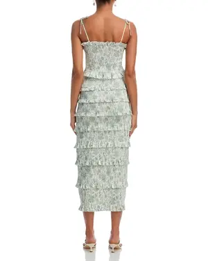 V. CHAPMAN Lily Smocked Midi Dress - Sage Toile