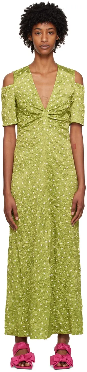 ganni polka dot dress green Gabriella Dress in Mini Shape Print