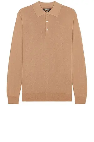 BEAMS Beams Plus Knit Polo In Brown Khaki