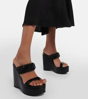 JIMMY CHOO Amoure Wedge 130 Leather Sandals - Black