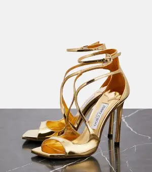 JIMMY CHOO Azia 110 Patent Leather Sandals - Gold