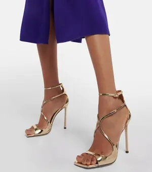 JIMMY CHOO Azia 110 Patent Leather Sandals - Gold