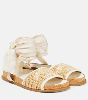 JIMMY CHOO Gal Flat Raffia Sandals - Neutrals