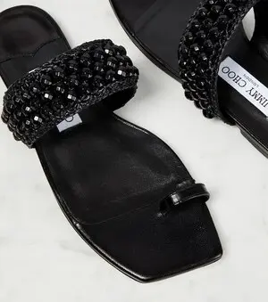 JIMMY CHOO Amoure Embellished Raffia Sandals