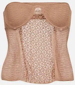 Khaite Lori Lace Knit Bustier Top - Brown