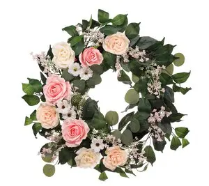 PULEO INTERNATIONAL Puleo 24' Rose, Camellia, Baby's Breath Floral Spring Wreath - One-color