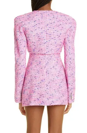 AREA Grape Embellished Cropped Bouclé Tweed Jacket