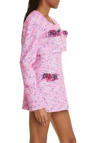 AREA Grape Embellished Cropped Bouclé Tweed Jacket