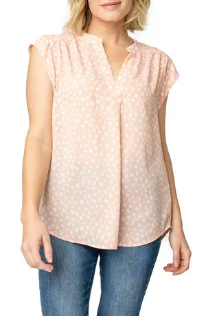 GIBSONLOOK GIBSONLOOK Cap Sleeve Blouse Blush Abstract Dot
