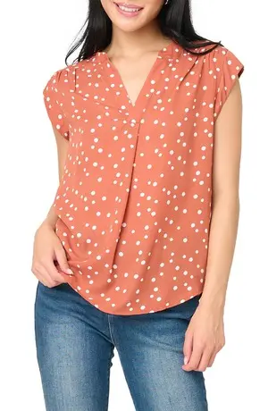 GIBSONLOOK GIBSONLOOK Cap Sleeve Blouse Rust Scattered Dot