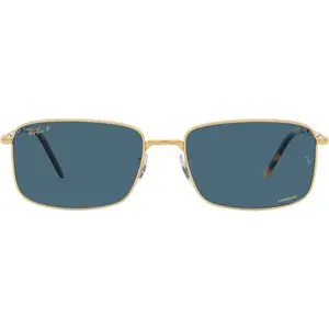 Ray-ban 57mm Polarized Rectangle Sunglasses - Polar Blue