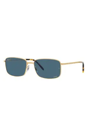 Ray-ban 57mm Polarized Rectangle Sunglasses - Polar Blue