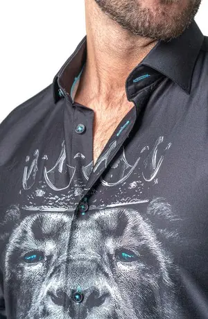 MACEOO Fibonacci Lion Crown Regular Fit Cotton Blend Button-up Shirt - Black