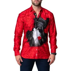 MACEOO Fibonacci Valentine's Dog Contemporary Fit Button-up Shirt - Red