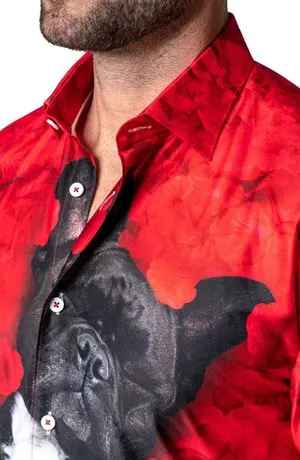 MACEOO Fibonacci Valentine's Dog Contemporary Fit Button-up Shirt - Red